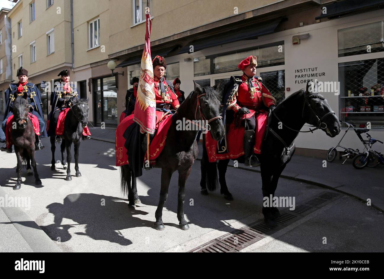 Soldiers of The Cravat Regiment in traditional military uniforms attend ...