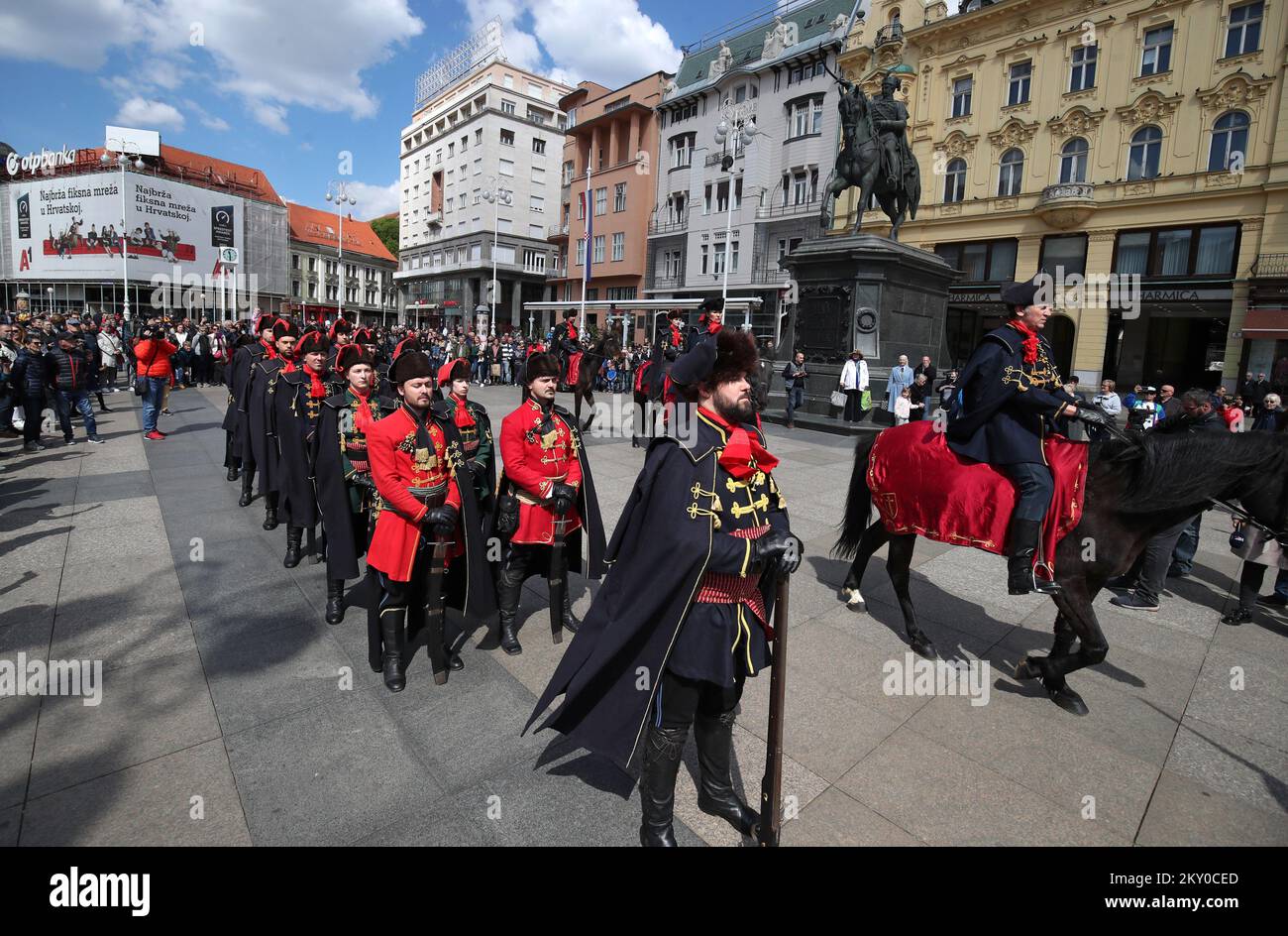 Soldiers of The Cravat Regiment in traditional military uniforms attend ...