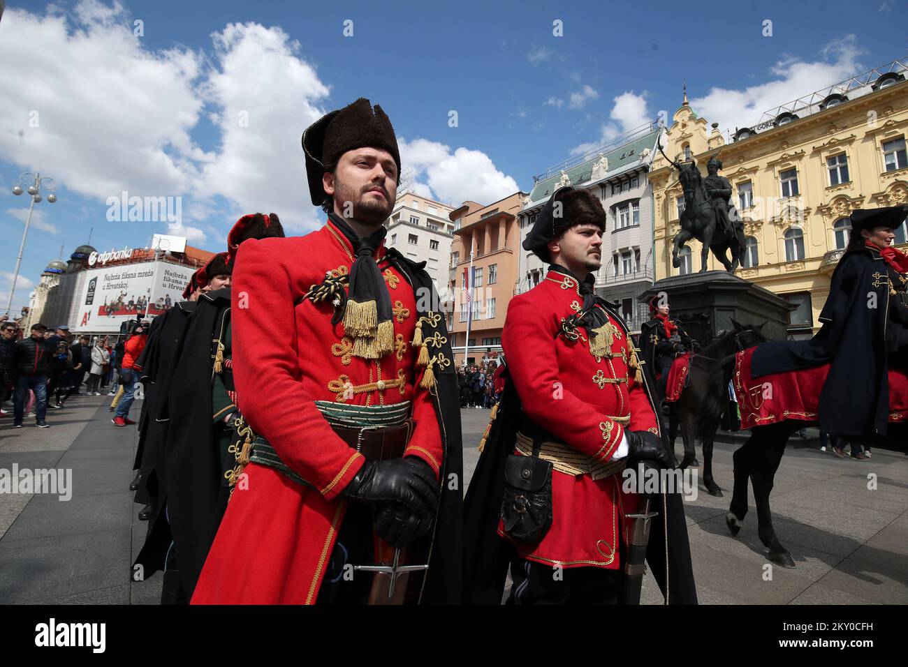 Soldiers of The Cravat Regiment in traditional military uniforms attend ...