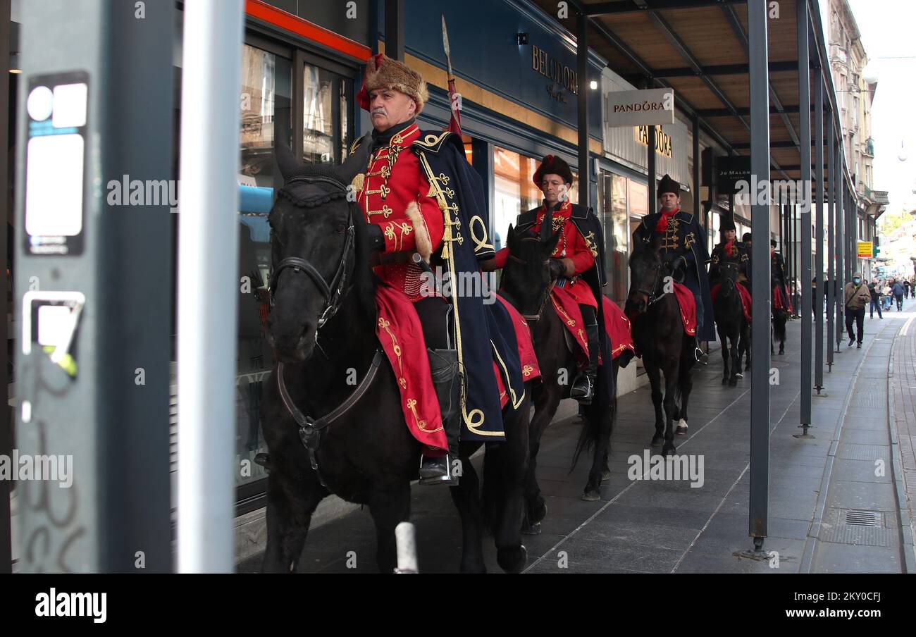 Soldiers of The Cravat Regiment in traditional military uniforms attend ...