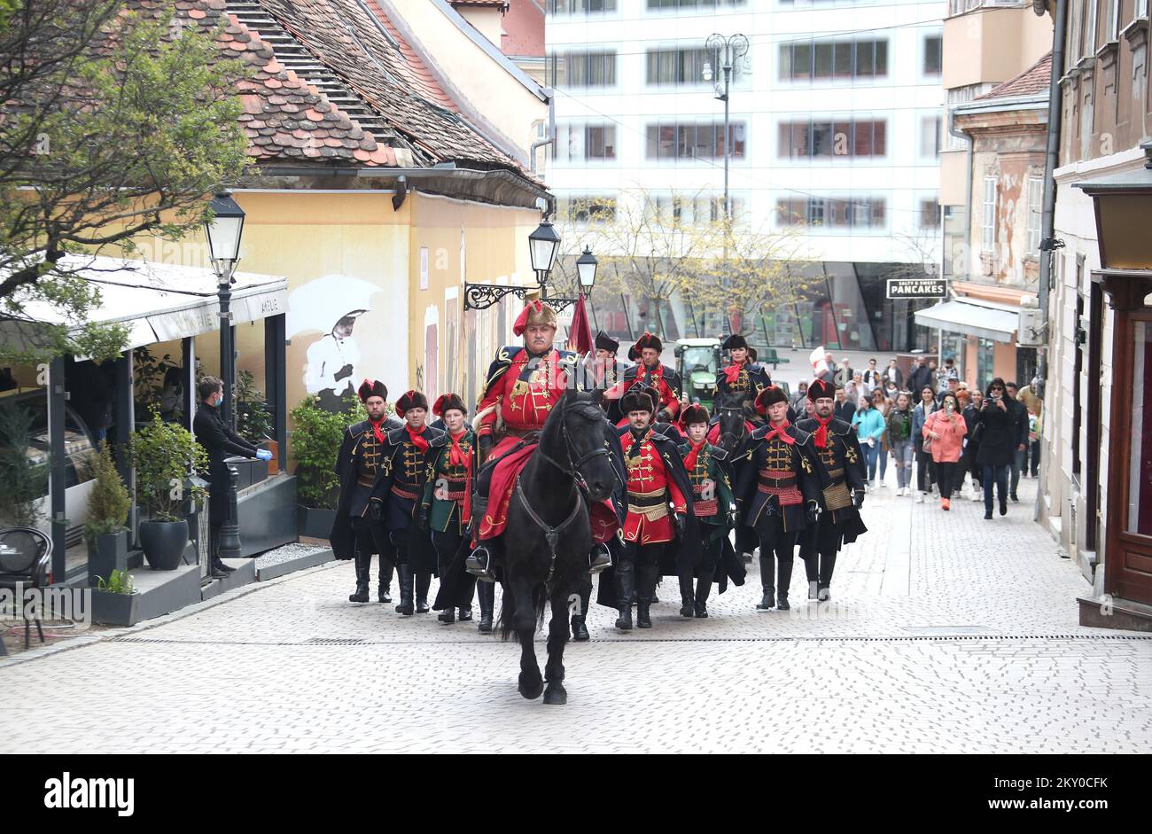 Soldiers of The Cravat Regiment in traditional military uniforms attend ...