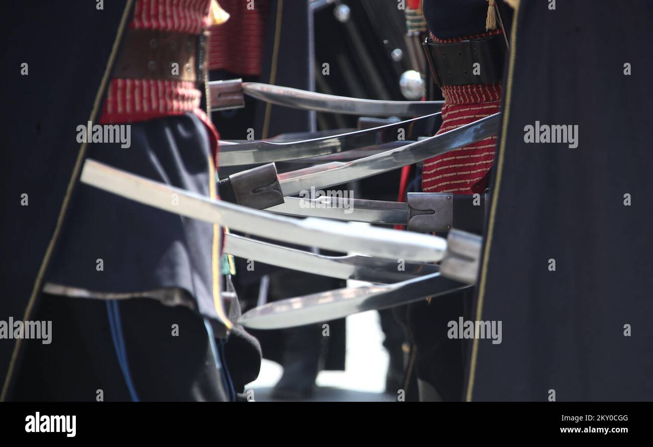 Soldiers of The Cravat Regiment in traditional military uniforms attend ...