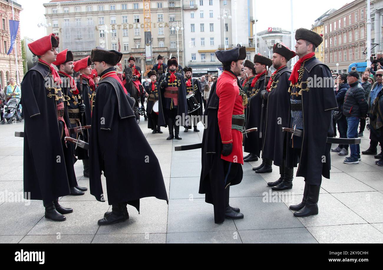 Soldiers of The Cravat Regiment in traditional military uniforms attend ...