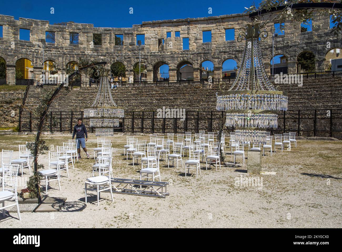 A stylized shooting at the Pula Amphitheater under the direction of ...