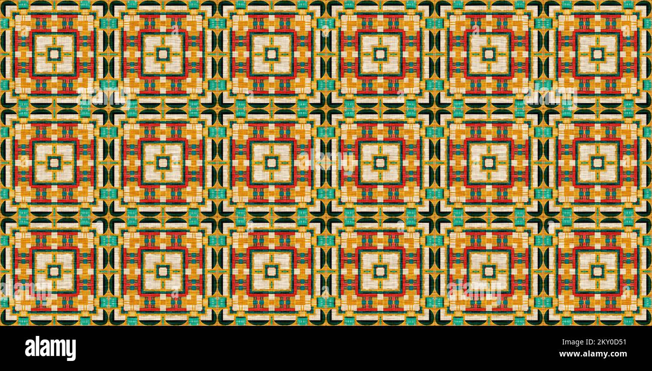 Traditional tile mosaic seamless border pattern print. Fabric effect ...