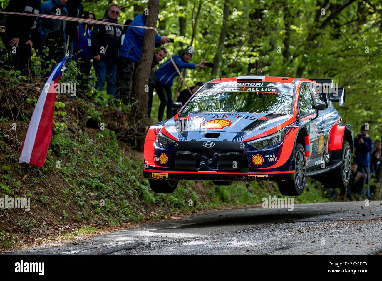 Ott Tanak of Estoina and Martin Jarveoja of Estonia compete with their ...