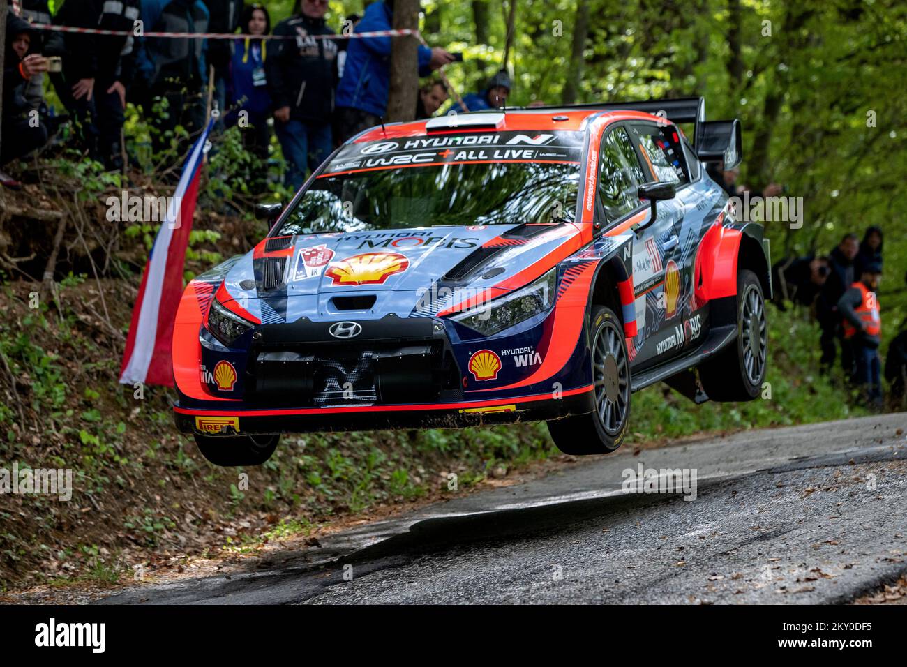 Ott Tanak of Estoina and Martin Jarveoja of Estonia compete with their ...