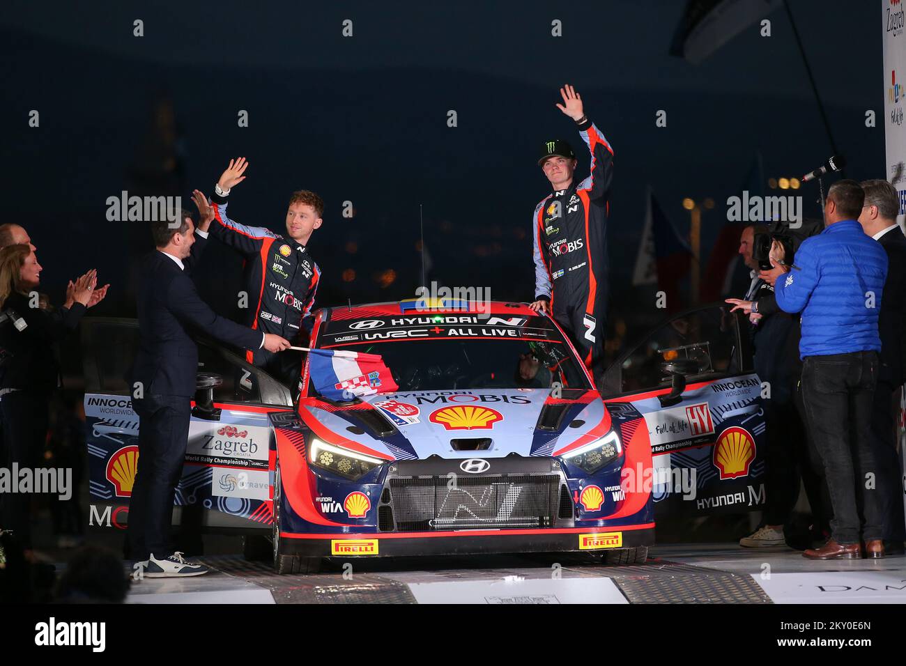 Oliver Solberg of Sweden and Elliott Edmondson of Great Britain with their Hyundai Shell Mobis ...