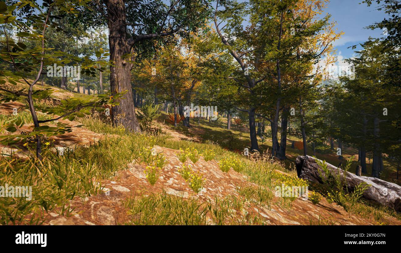 3D rendering. An immersive natural environment. Landscape to illustrate ...