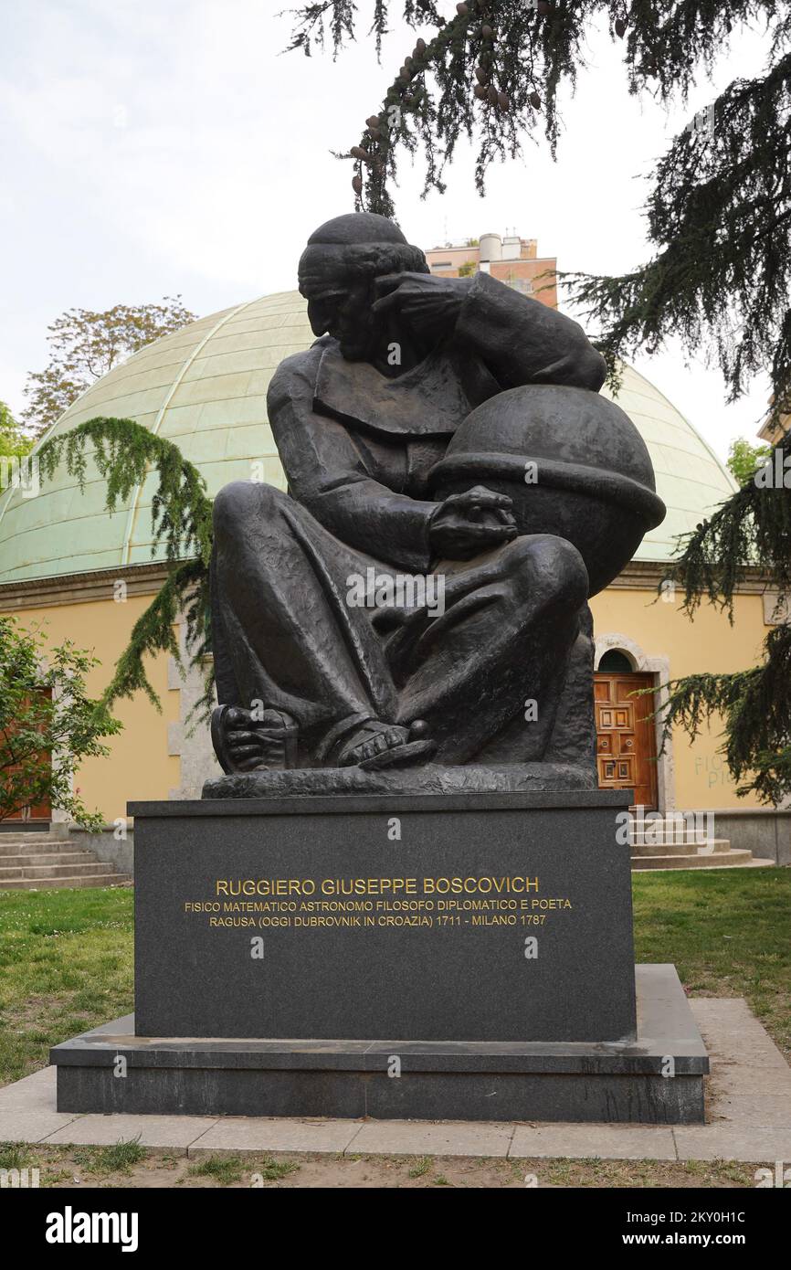 Ruggiero Giuseppe Boscovich statue is seen in Milan, Italy on April 23 ...