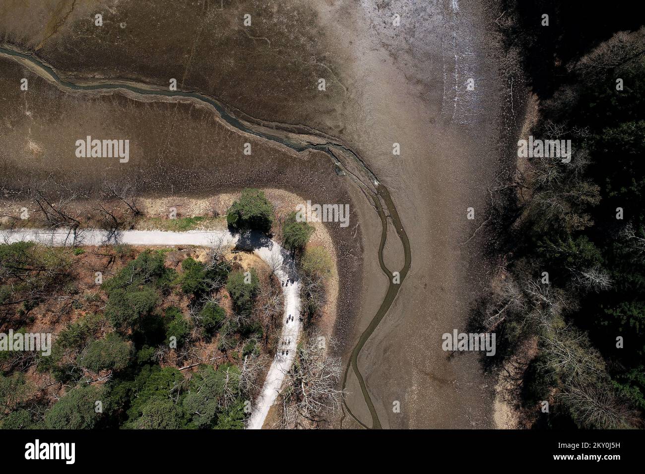 A ariel view of Trakoscan Castle and Dried Artificial lake at Trakoscan ...