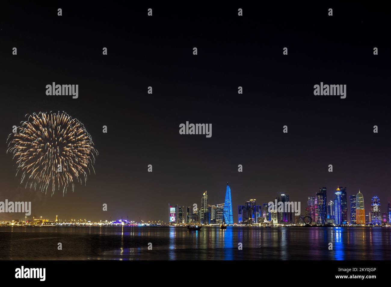 Fireworks and drone show over West Bay in Doha, Qatar on November 30 ...