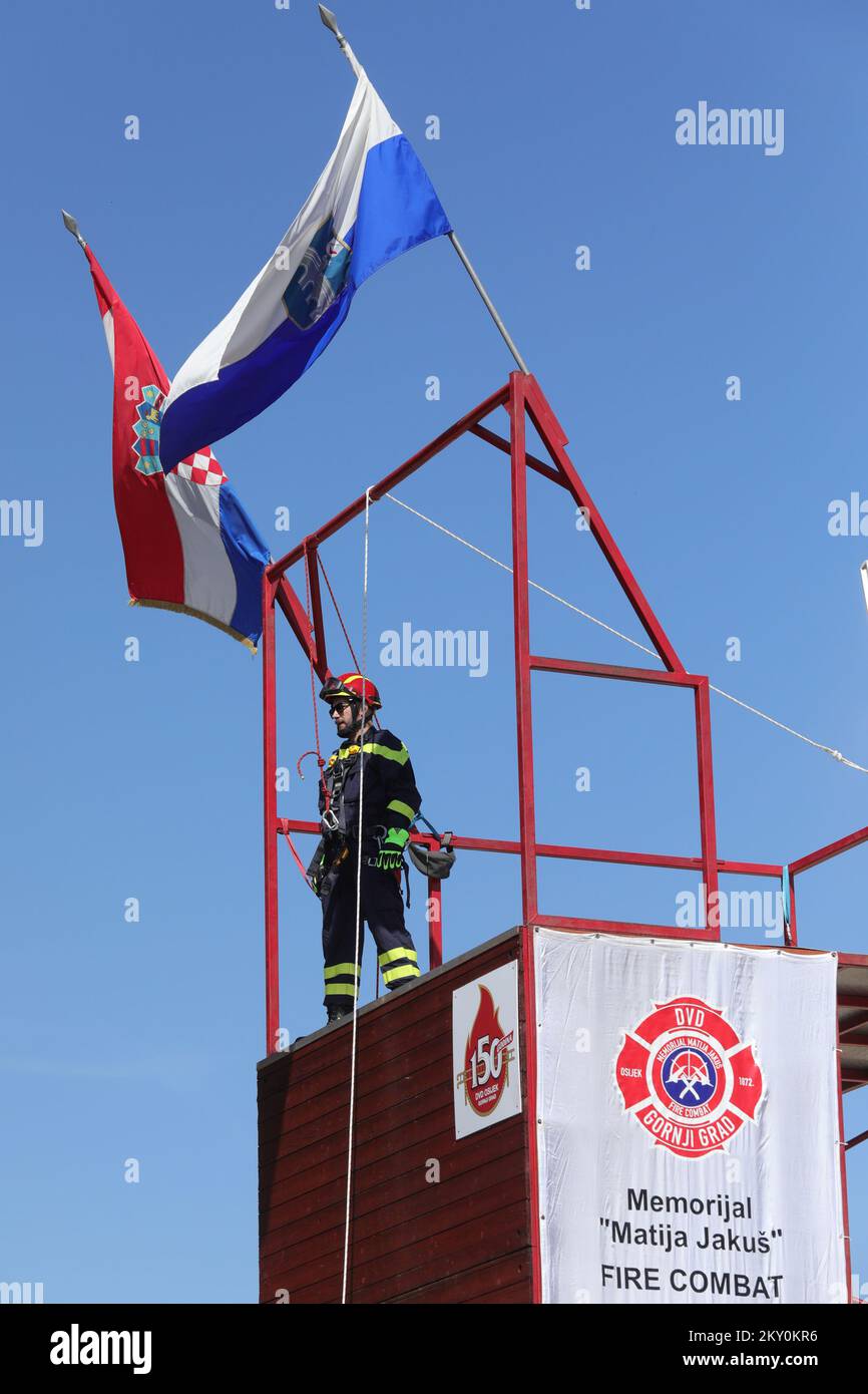 Competitors during the Fire combat competition held in Osijek, Croatia ...