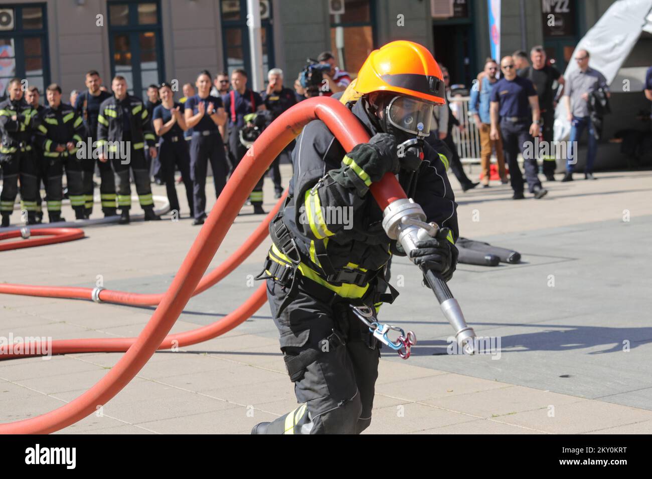 Competitors during the Fire combat competition held in Osijek, Croatia ...
