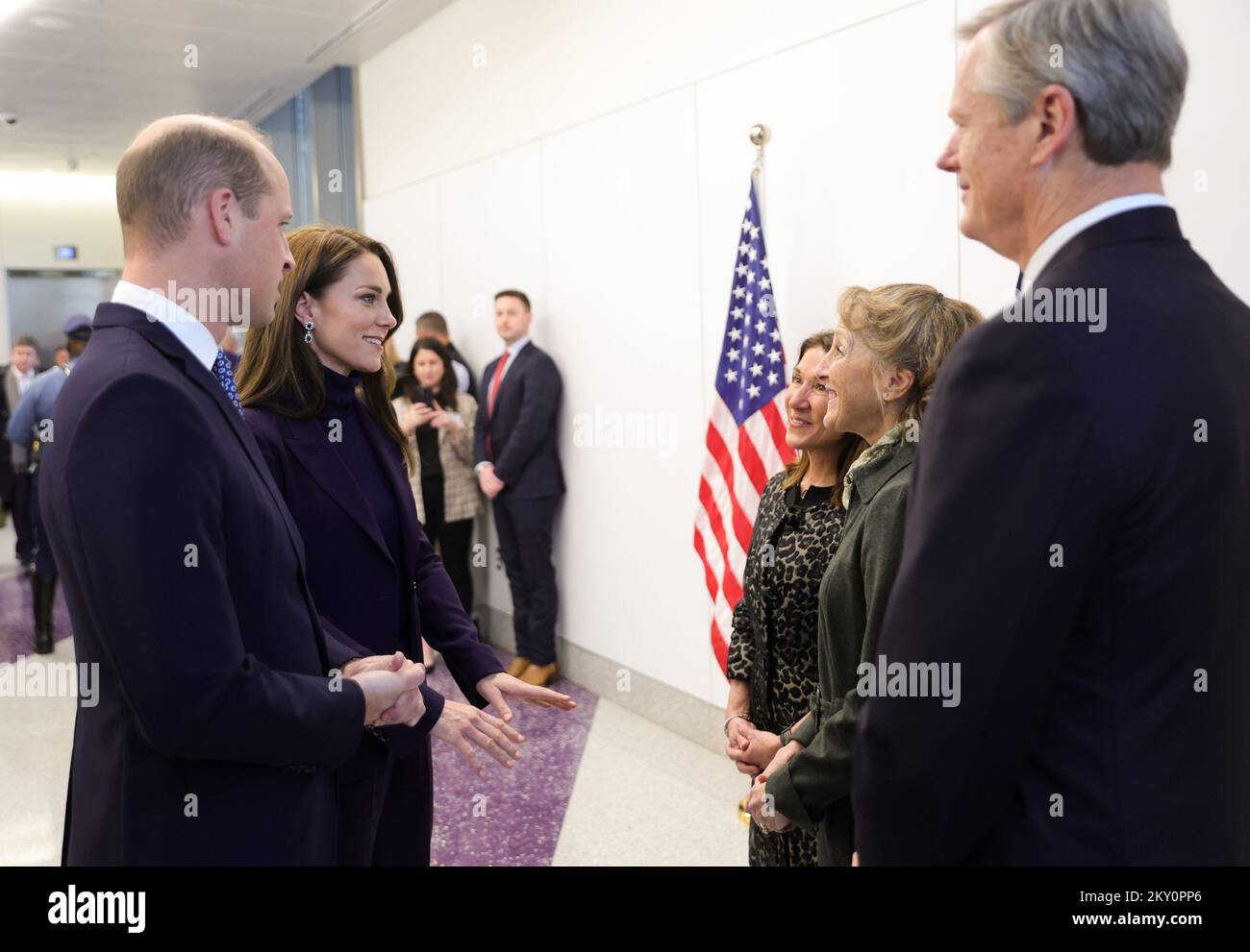 The Prince and Princess of Wales (left) are greeted by First Lady ...