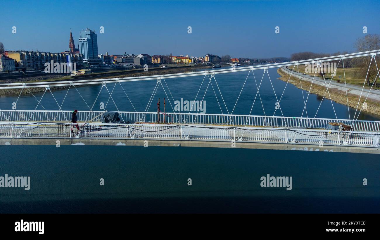 Aerial view of the famous Osijek pedestrian bridge, which is currently ...