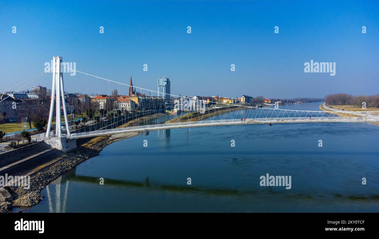 Aerial view of the famous Osijek pedestrian bridge, which is currently ...