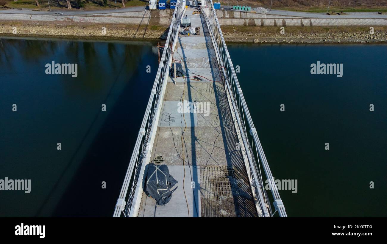 Aerial view of the famous Osijek pedestrian bridge, which is currently ...