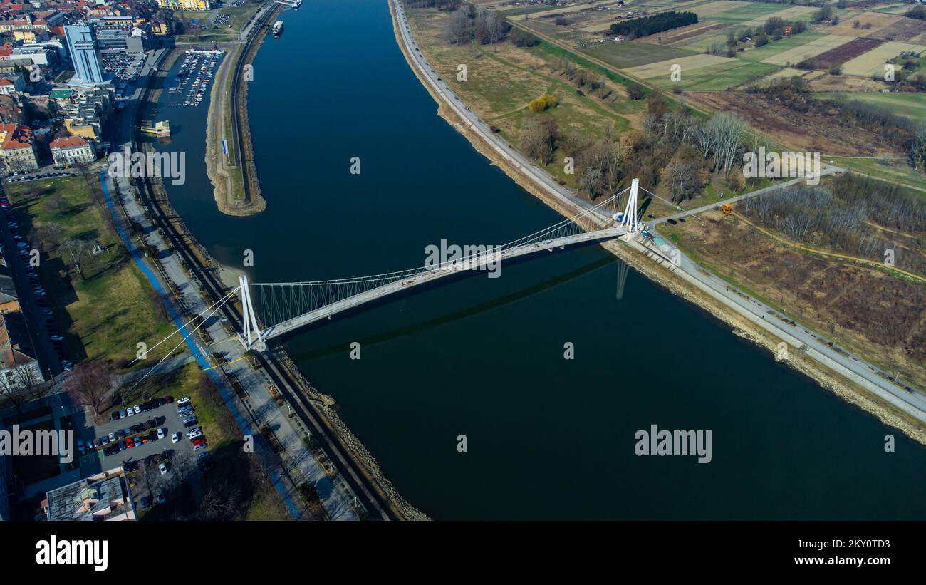 Aerial view of the famous Osijek pedestrian bridge, which is currently ...