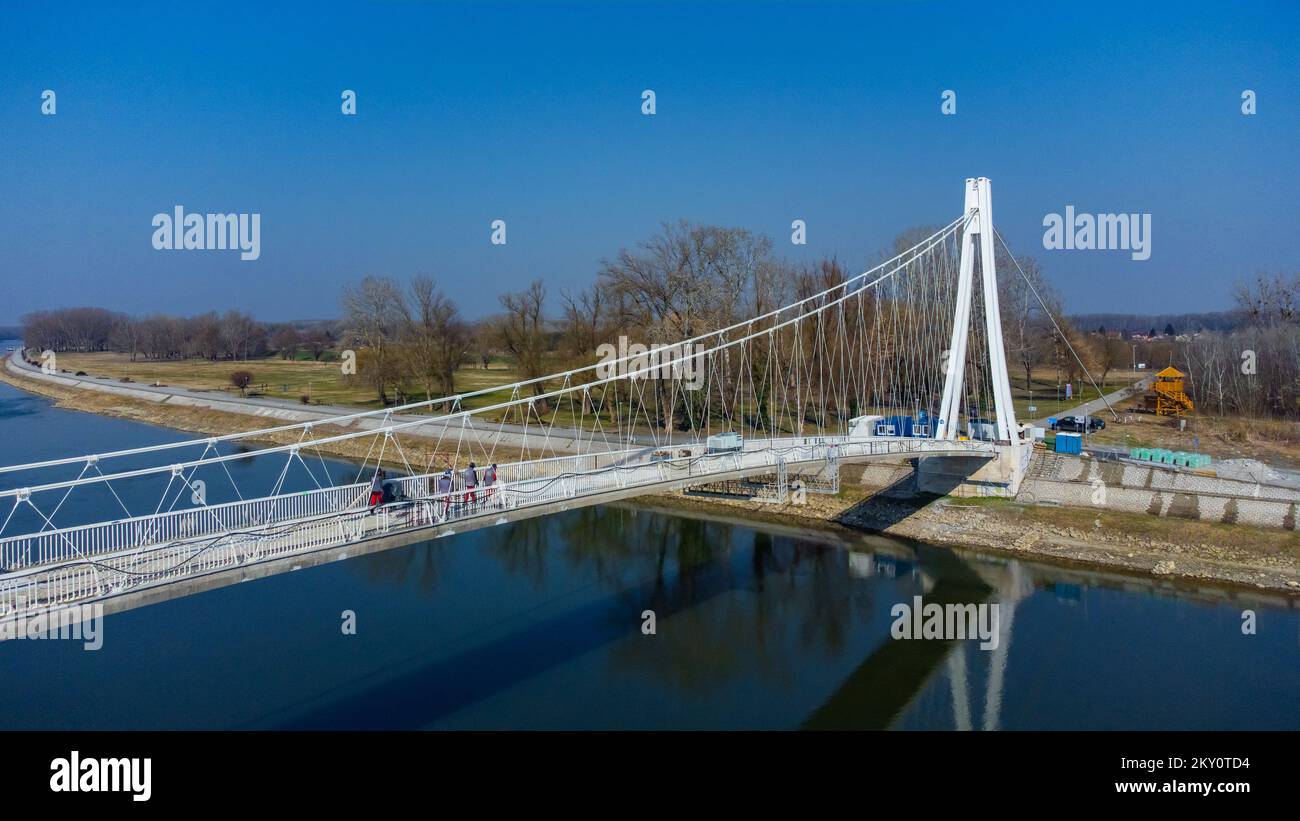 Aerial view of the famous Osijek pedestrian bridge, which is currently ...