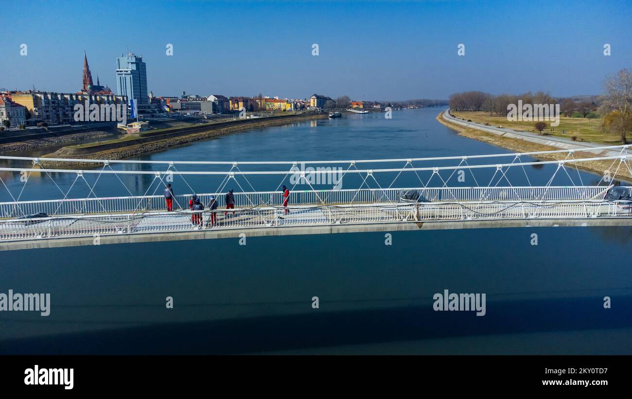 Aerial view of the famous Osijek pedestrian bridge, which is currently ...