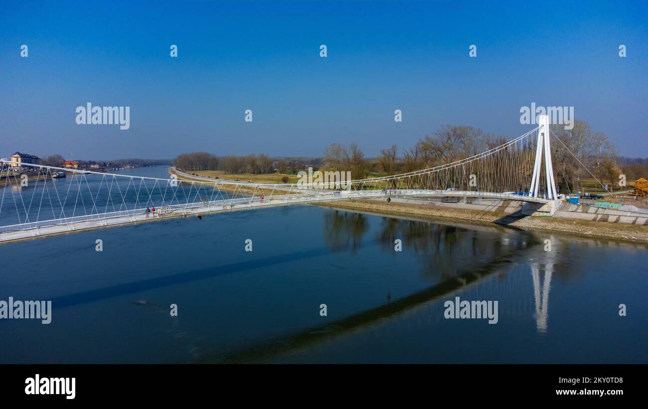 Aerial view of the famous Osijek pedestrian bridge, which is currently ...