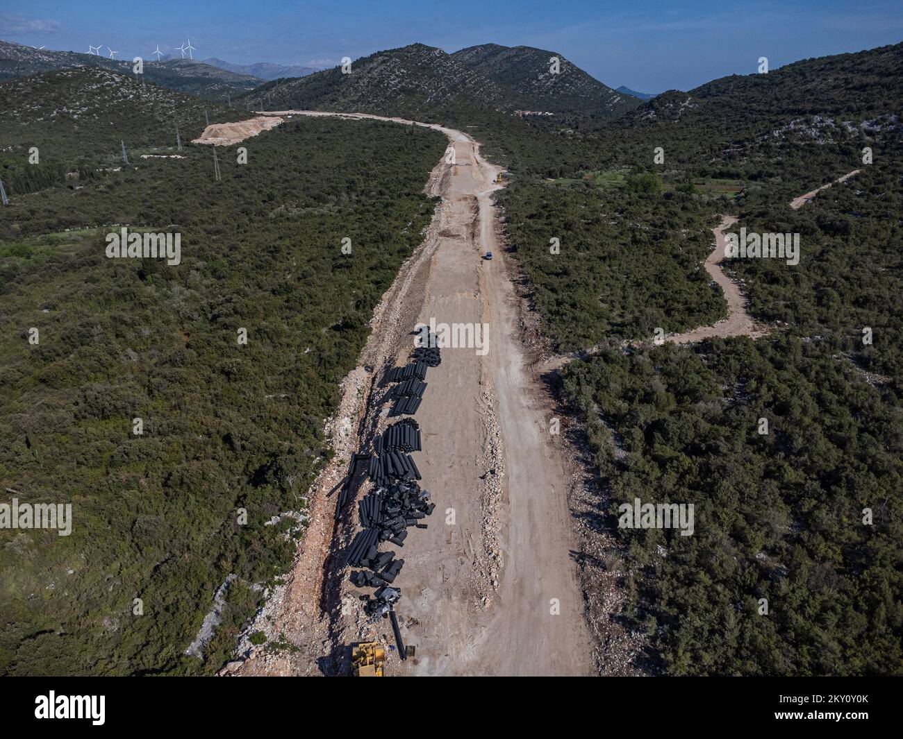 An aerial view of acces roads in Zaton Doli, Croatia pictured on April ...