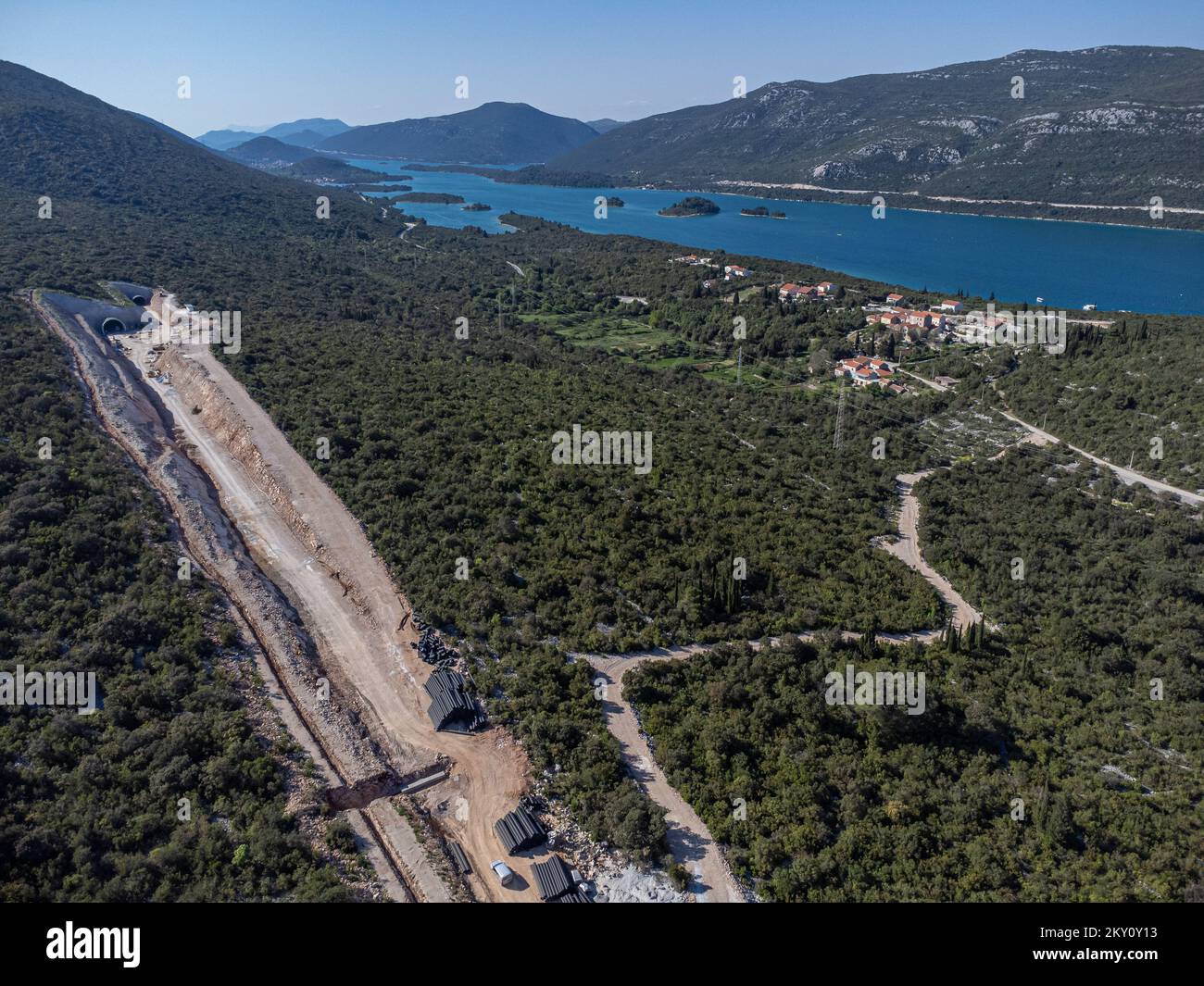 An aerial view of acces roads in Zaton Doli, Croatia pictured on April ...
