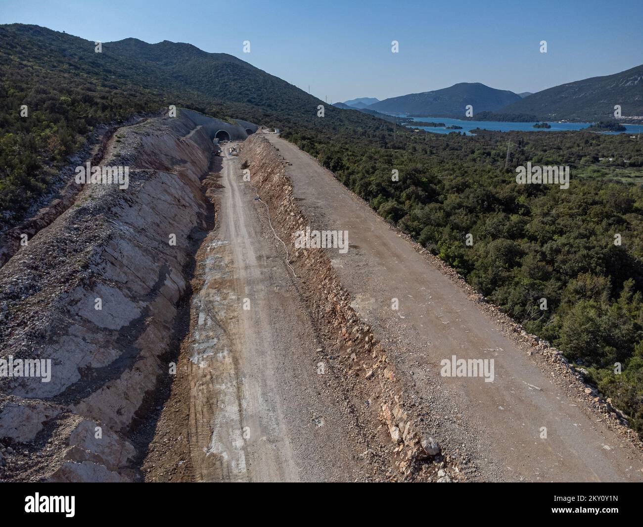 An aerial view of acces roads in Zaton Doli, Croatia pictured on April ...