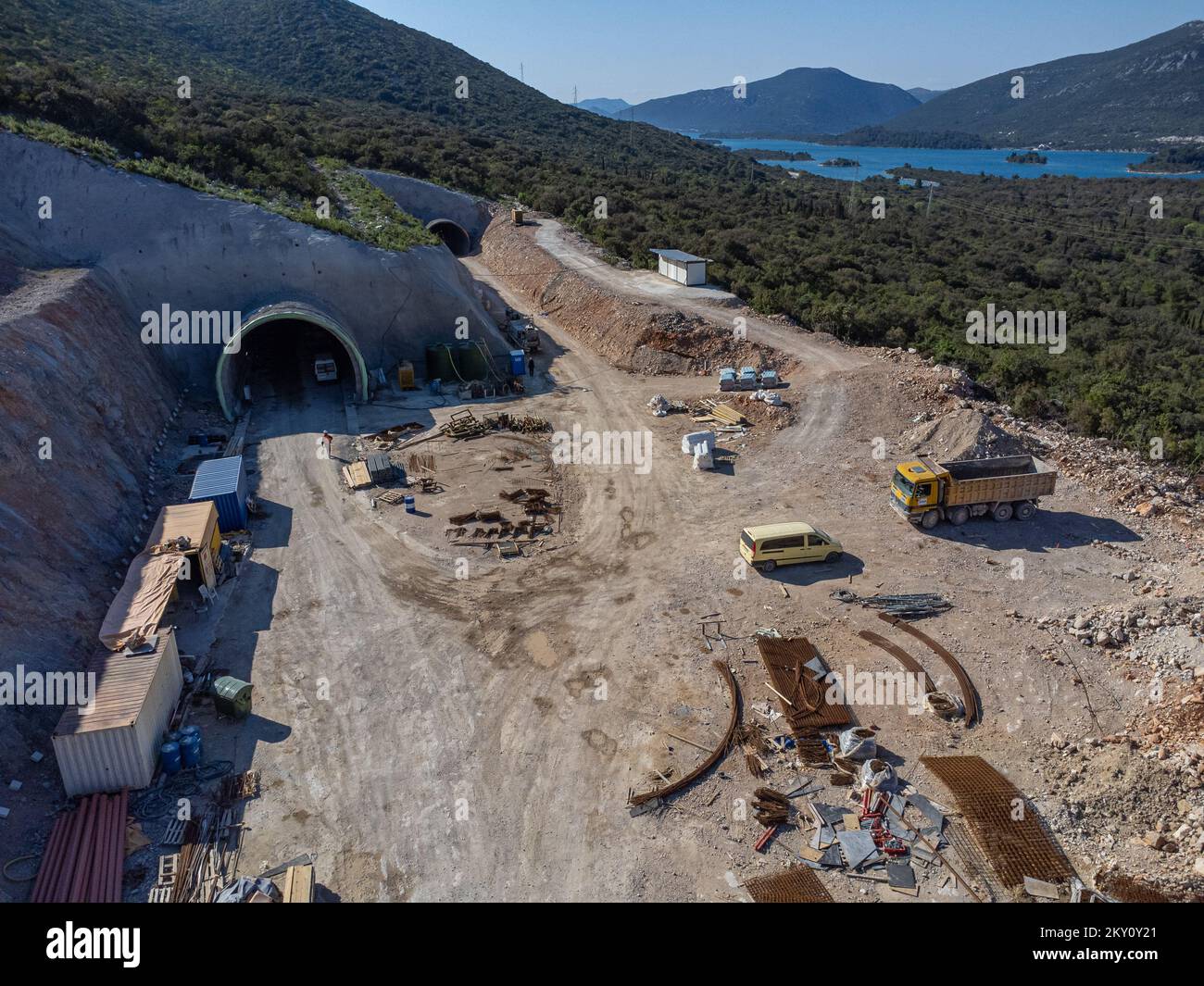 An aerial view of acces roads in Zaton Doli, Croatia pictured on April ...