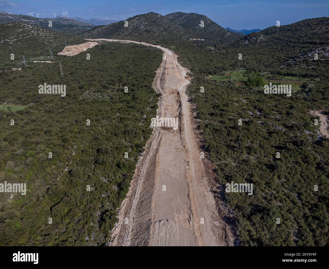 An aerial view of acces roads in Zaton Doli, Croatia pictured on April ...