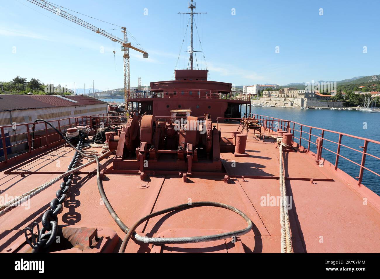 Photo taken on May 19, 2022 show The Peace Ship Galeb at shipyard in ...