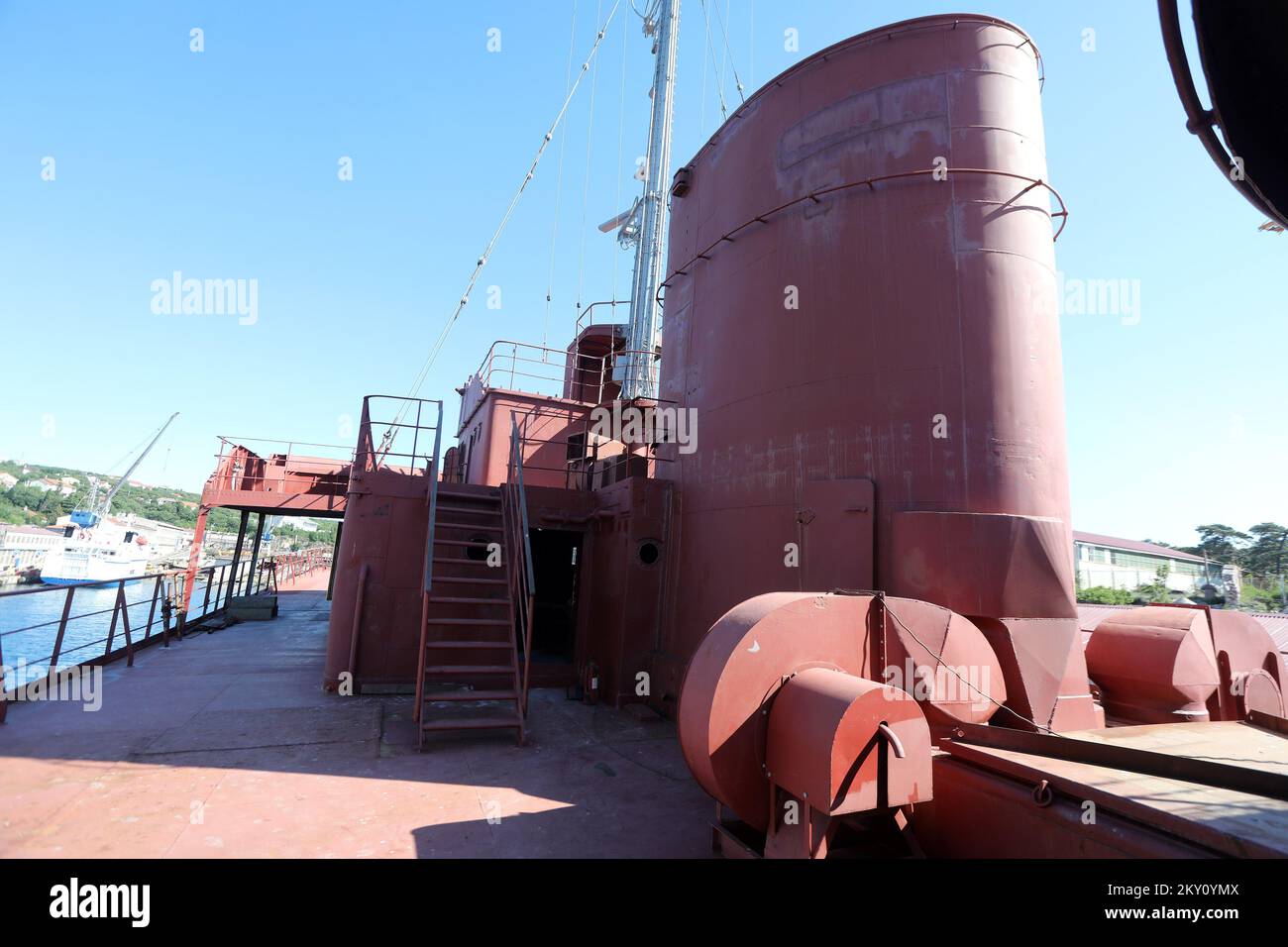 Photo taken on May 19, 2022 show The Peace Ship Galeb at shipyard in ...