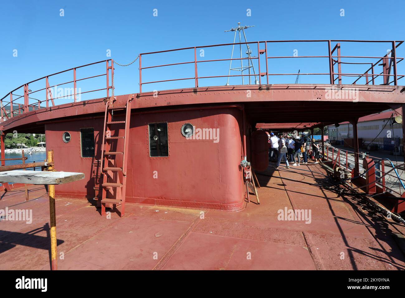 Photo taken on May 19, 2022 show The Peace Ship Galeb at shipyard in ...