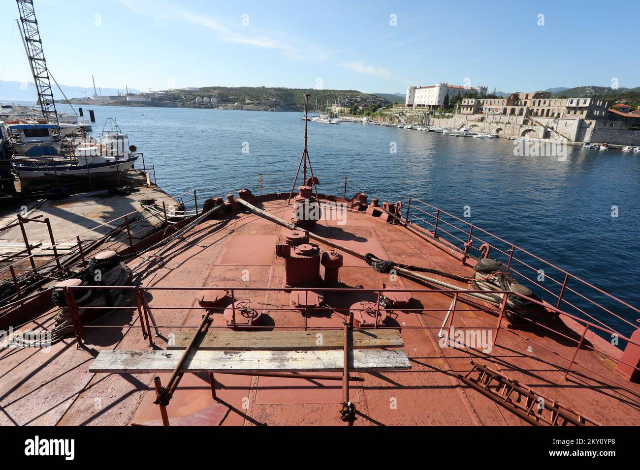 Photo taken on May 19, 2022 show The Peace Ship Galeb at shipyard in ...