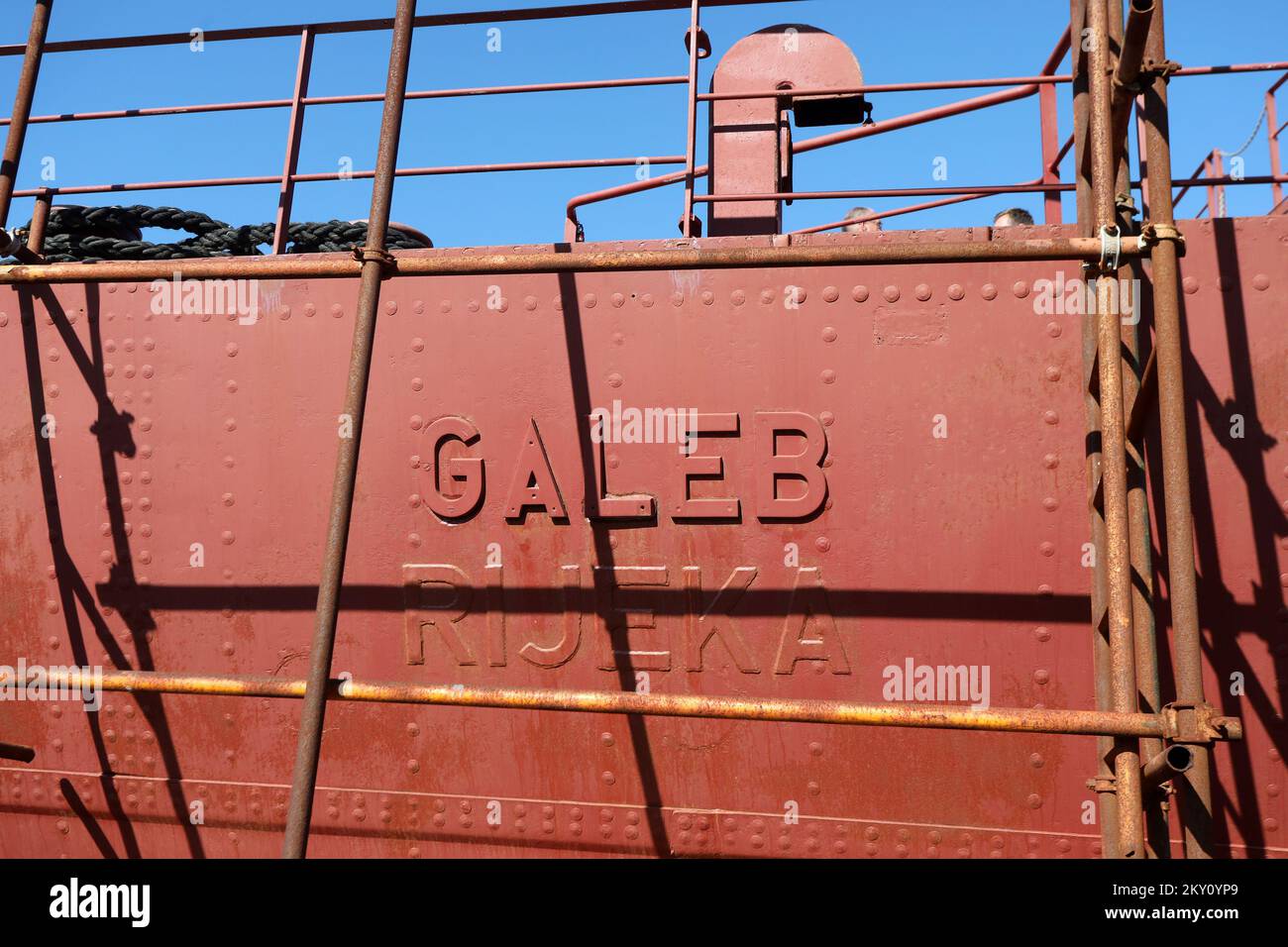 Photo taken on May 19, 2022 show The Peace Ship Galeb at shipyard in ...