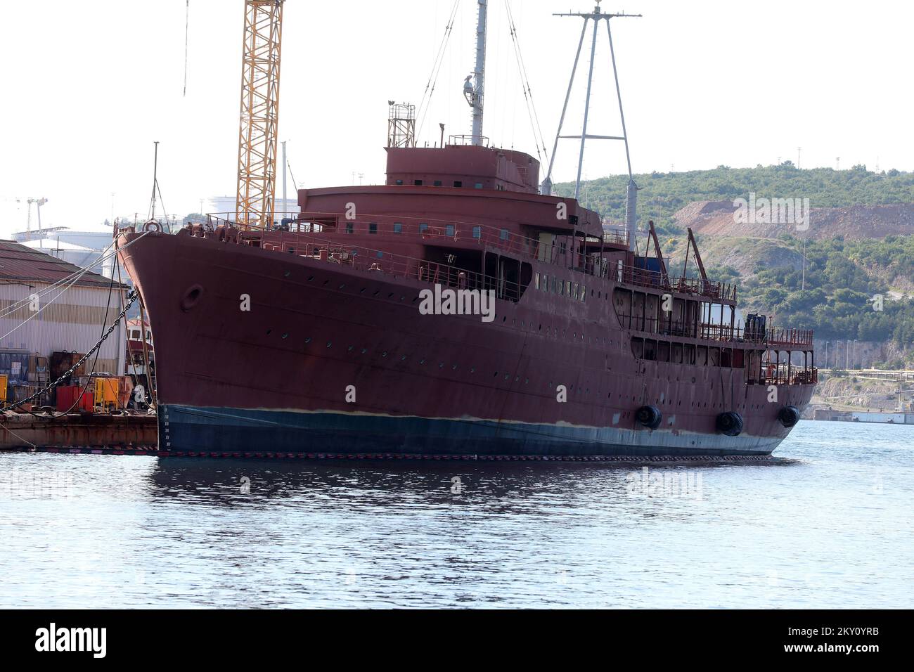 Photo taken on May 19, 2022 show The Peace Ship Galeb at shipyard in ...