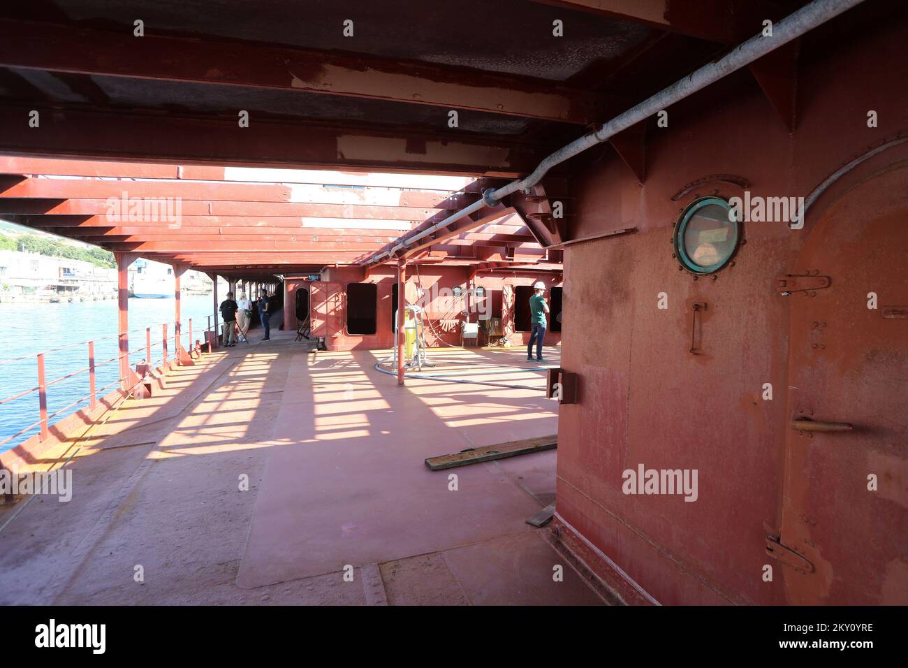 Photo taken on May 19, 2022 show The Peace Ship Galeb at shipyard in ...