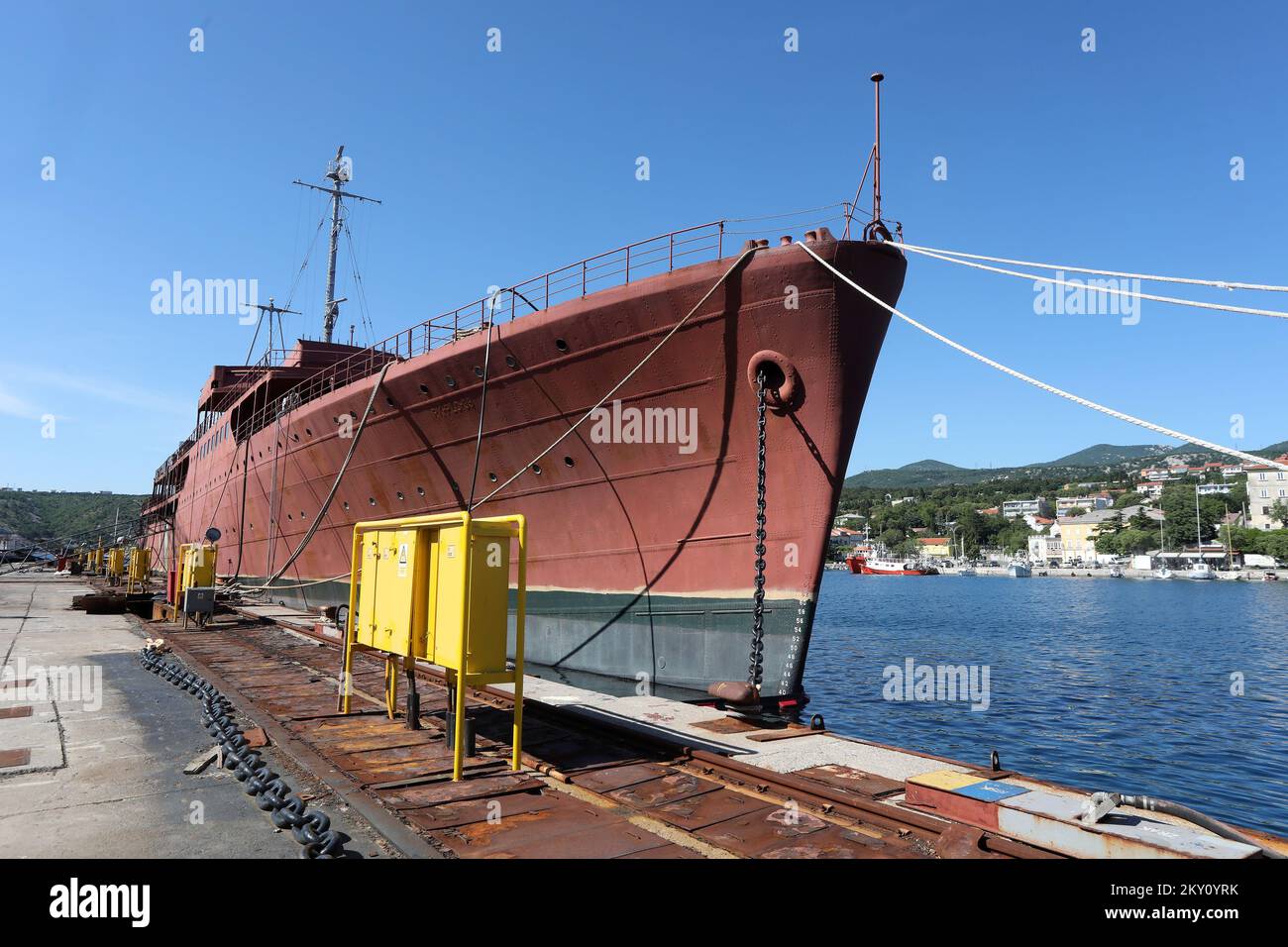 Photo taken on May 19, 2022 show The Peace Ship Galeb at shipyard in ...