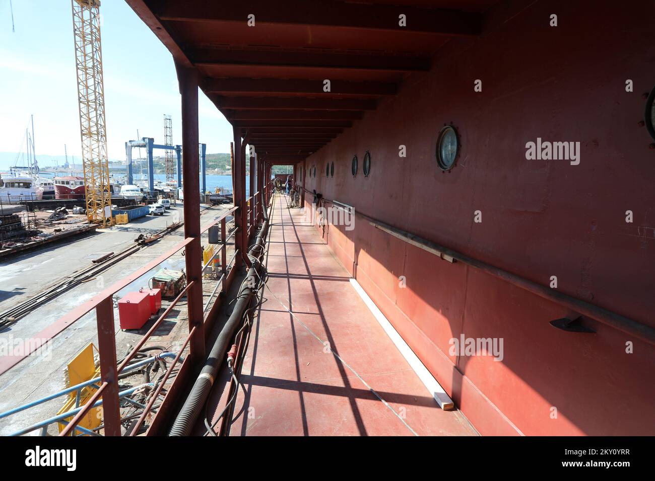 Photo taken on May 19, 2022 show The Peace Ship Galeb at shipyard in ...