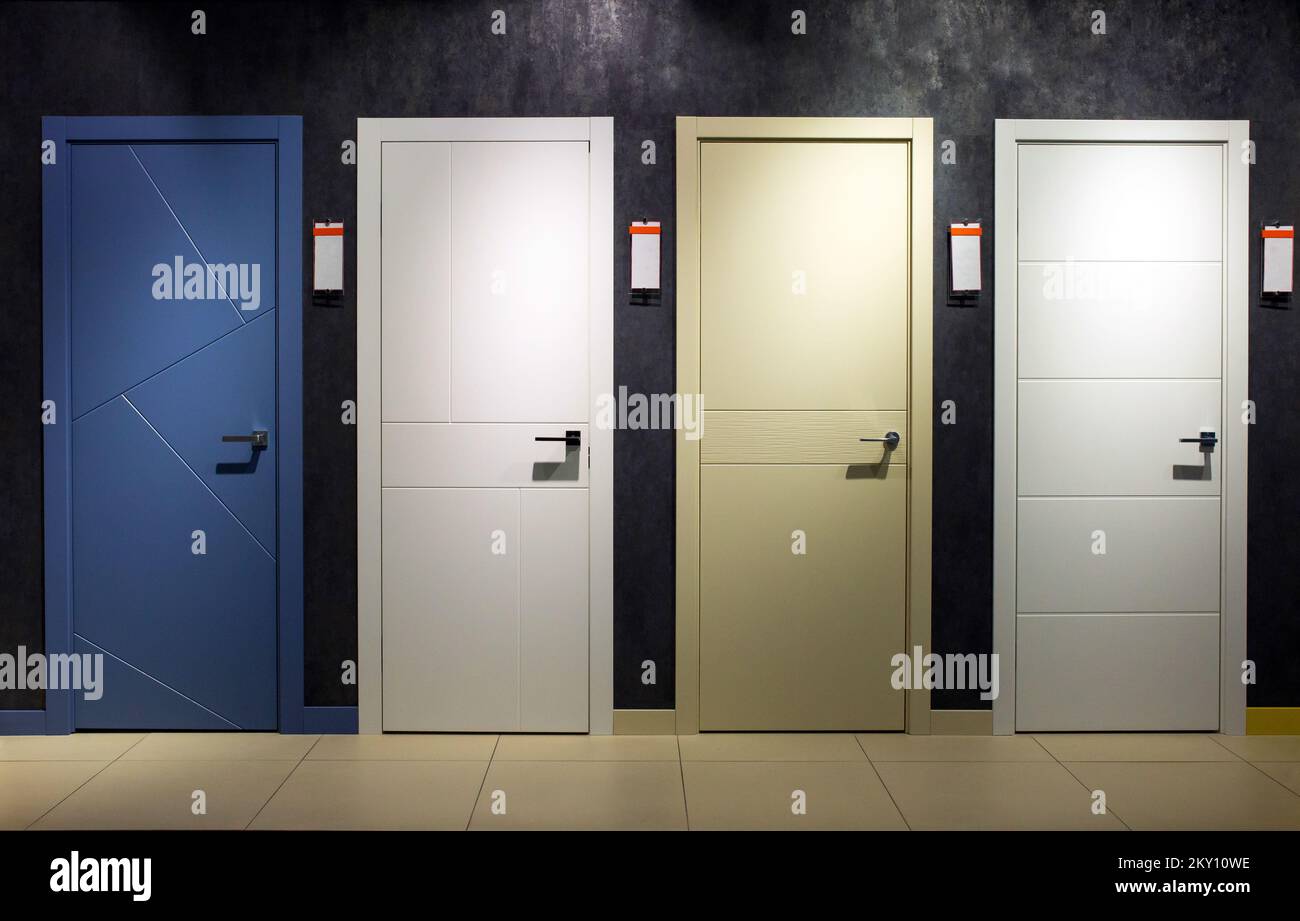 Shop window of doors. A large selection of doors for house Stock Photo ...