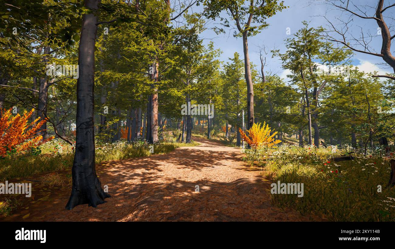 3D rendering. An immersive natural environment. Landscape to illustrate ...