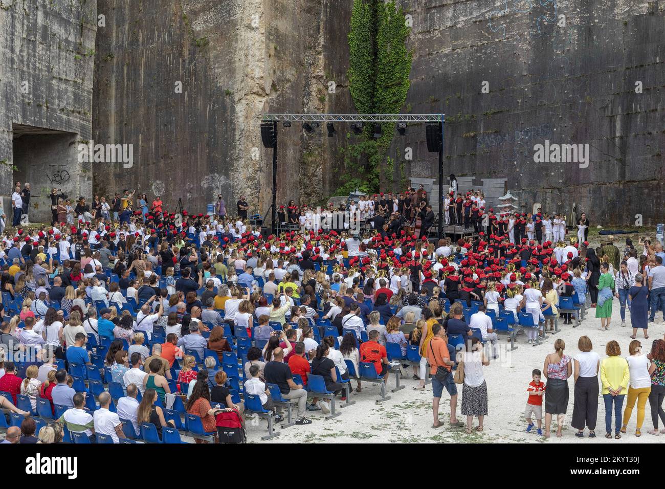 In the Cave Romana quarry near Pula, lower grade students, accompanied ...
