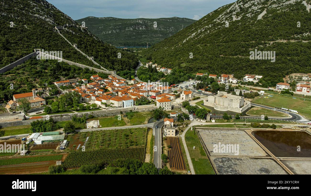 Aerial view of the city of Ston in Croatia on May 26, 2022. Photo ...