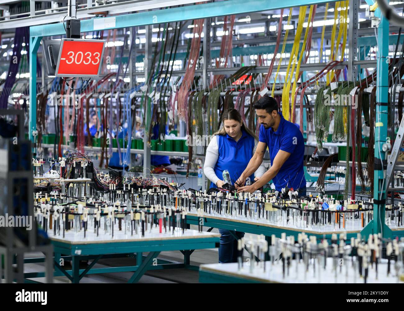 Kavadarci, North Macedonia. 30th Nov, 2022. Employees manufacture cables and cable harnesses at ...