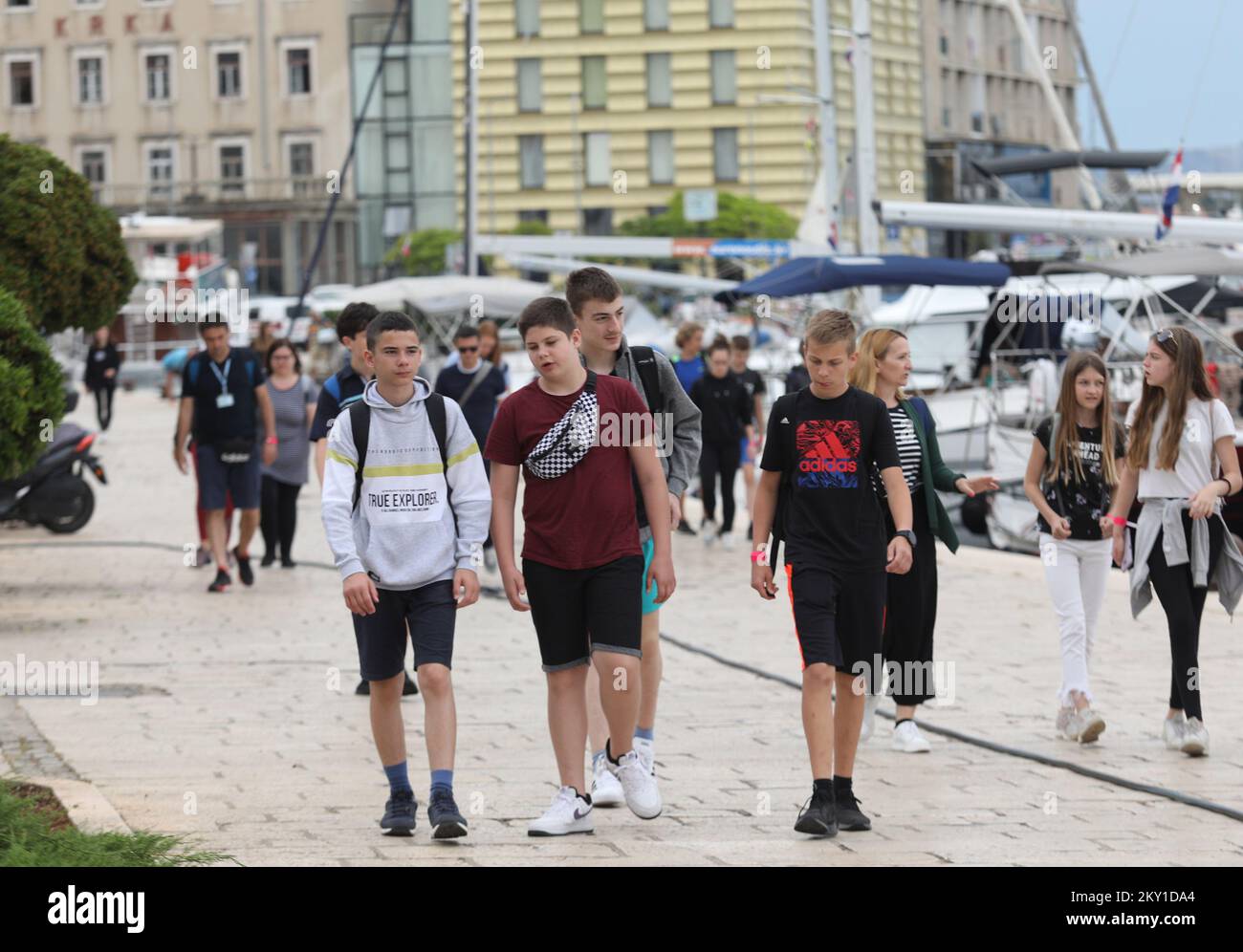 Cloudy weather did not disturb groups of tourists visiting the city's sights in Sibenik, Croatia ...