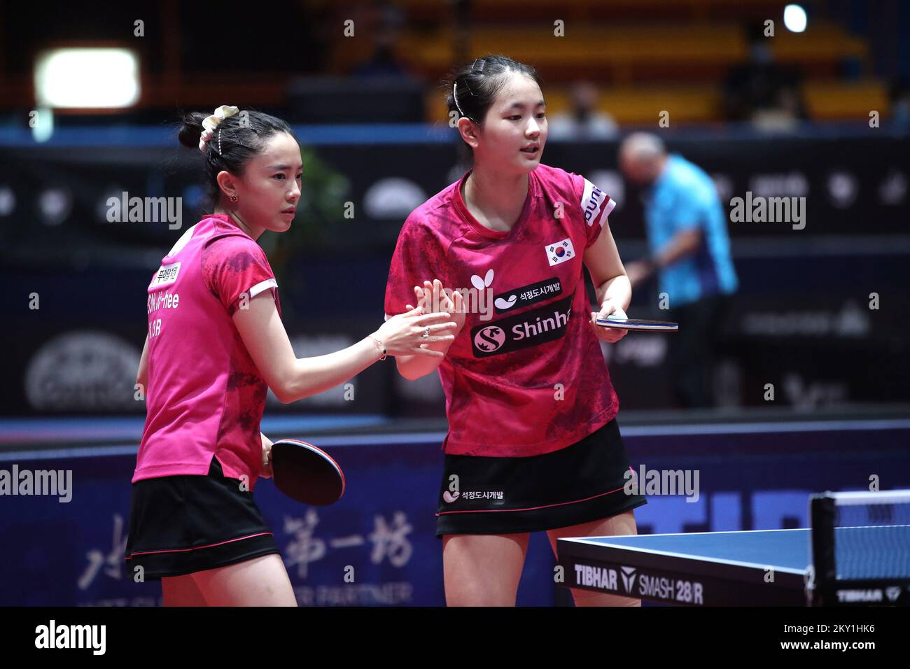 KIM Nayeong and JEON Jihee of South Korea in action during Qualifications of WTT Contender ...