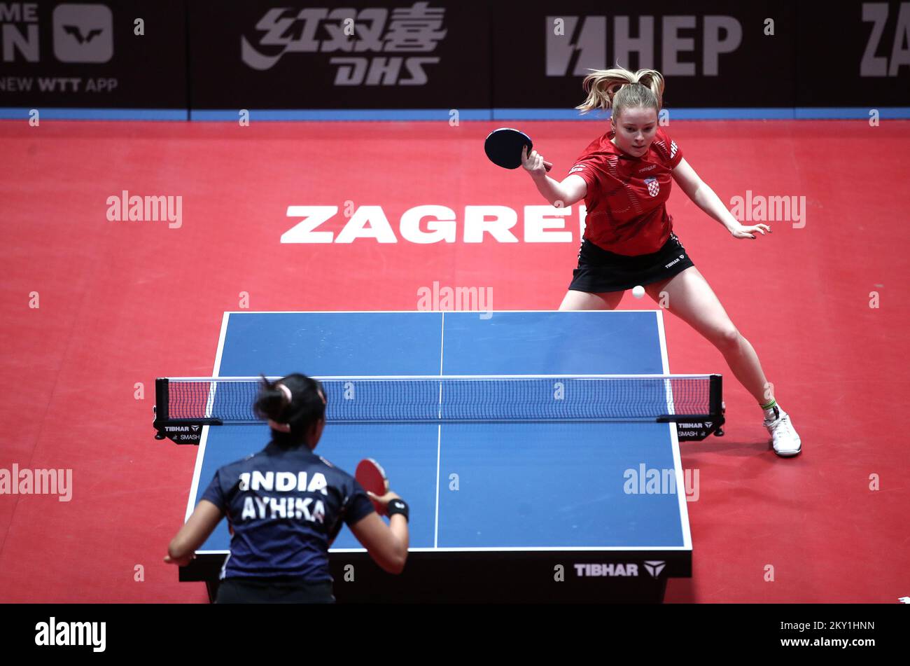 Ayhika Mukherjee of India and Hana Arapovic of Croatia in action during ...