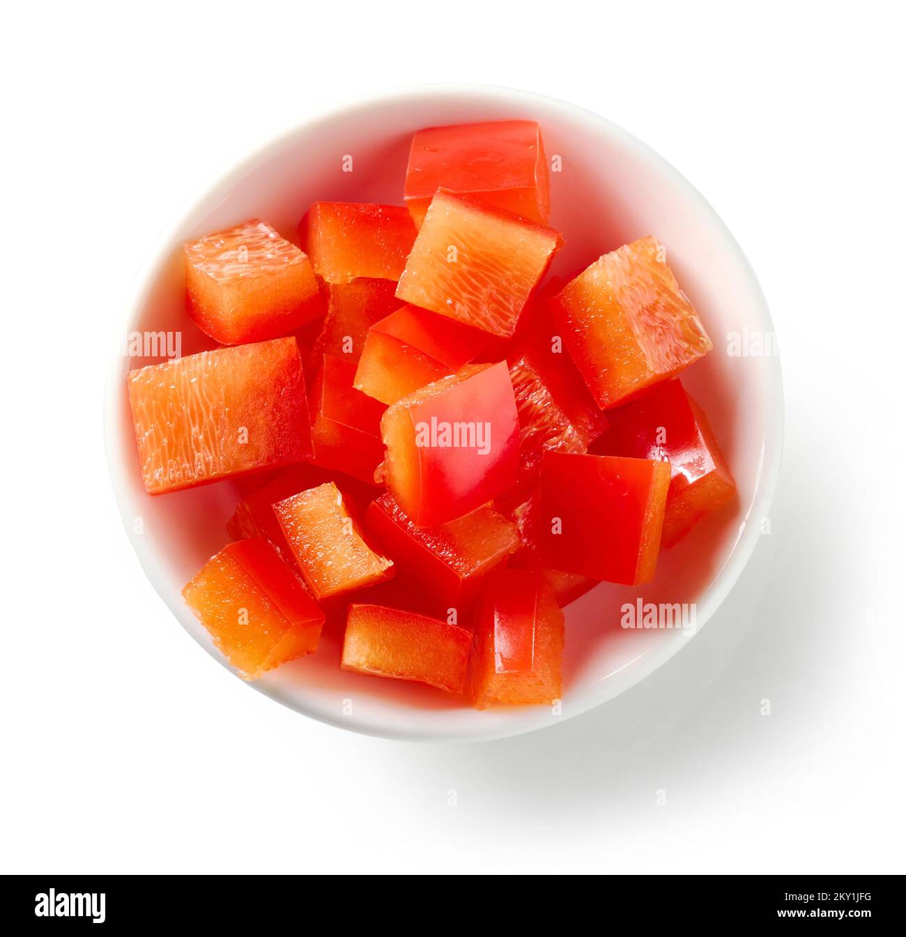 bowl of sliced red paprika isolated on white background, top view Stock ...