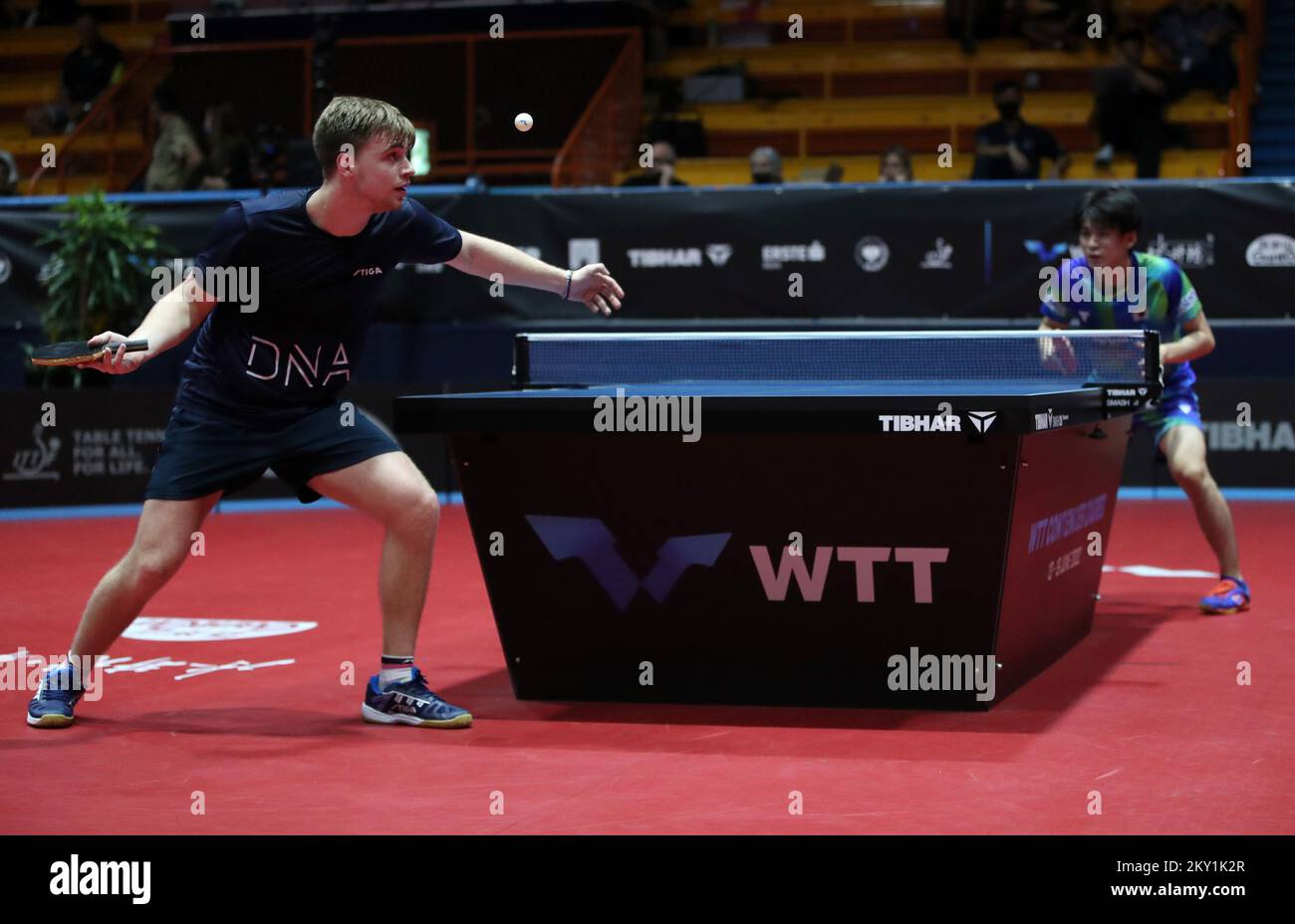 Truls Moregardh of Sweden in action against Shunsuke Togami of Japan ...